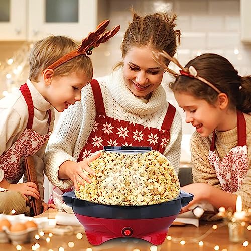 TLGREEN 6 Quart Popcorn Machine, Stir Crazy Popcorn Popper Machine, Electric Hot Oil Popcorn Maker Machine, with Nonstick Plate & Stirring Rod, Large Lid for Serving Bowl and Two Measuring Cups