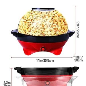 TLGREEN 6 Quart Popcorn Machine, Stir Crazy Popcorn Popper Machine, Electric Hot Oil Popcorn Maker Machine, with Nonstick Plate & Stirring Rod, Large Lid for Serving Bowl and Two Measuring Cups