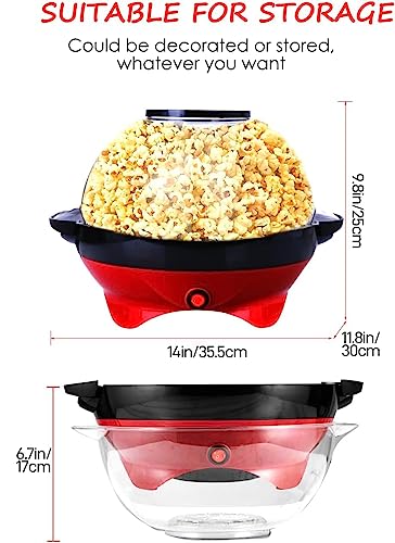 TLGREEN 6 Quart Popcorn Machine, Stir Crazy Popcorn Popper Machine, Electric Hot Oil Popcorn Maker Machine, with Nonstick Plate & Stirring Rod, Large Lid for Serving Bowl and Two Measuring Cups