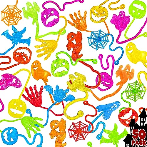 50Pcs Halloween Sticky Hands, Party Favors Toys for Kids, Sticky Stretchy Toys for Halloween Trick or Treat, Exchange Gifts, Goodie Bags, Classroom Prizes (Random)