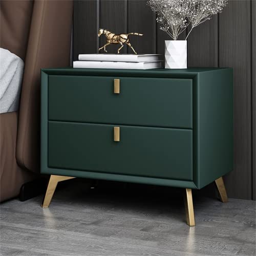 Solid Wood Nightstand with 2 Drawer Bedside Table Modern End Side Table Side Bed Table with Sliding Drawer Metal Legs Modern Bedside Table e Sofa End Side Table, A