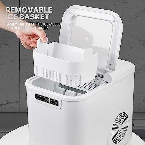 mollie Ice Maker Countertop 9 Ice Cubes Ready in 10 Mins - 26LBS/24Hrs, Self-Cleaning Ice Makers, One-Click Operation Portable Ice Cube Machine w/Ice Scoop for Home Kitchen Office Party RV, White