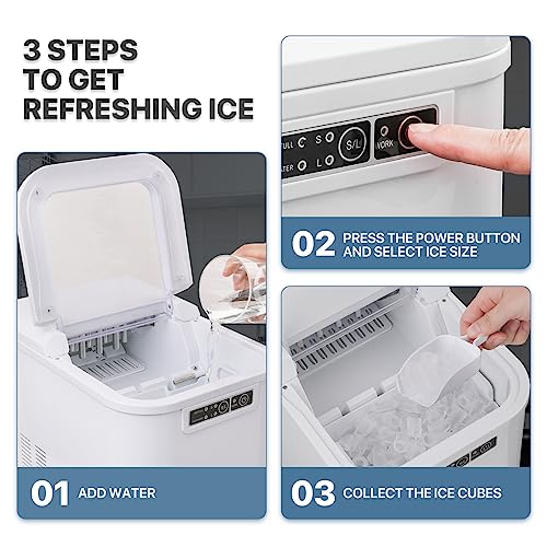 mollie Ice Maker Countertop 9 Ice Cubes Ready in 10 Mins - 26LBS/24Hrs, Self-Cleaning Ice Makers, One-Click Operation Portable Ice Cube Machine w/Ice Scoop for Home Kitchen Office Party RV, White