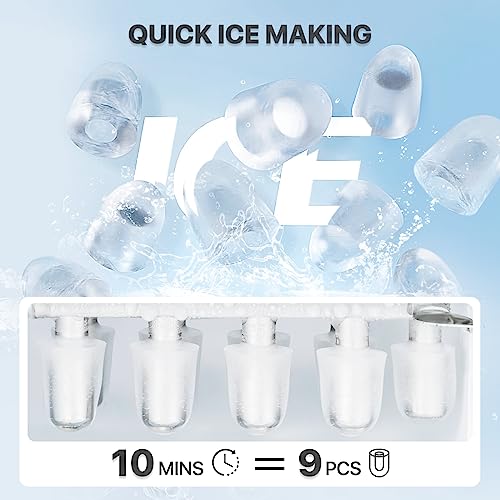 mollie Ice Maker Countertop 9 Ice Cubes Ready in 10 Mins - 26LBS/24Hrs, Self-Cleaning Ice Makers, One-Click Operation Portable Ice Cube Machine w/Ice Scoop for Home Kitchen Office Party RV, White