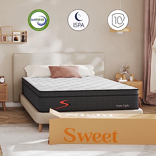 Sweetnight Queen Size Mattress in a Box - 10 Inch Pillow Top Queen Mattress, Bamboo and Gel Memory Foam Hybrid Mattress with Individually Pocketed Springs for Support & Comfort Sleep, Siesta,Black