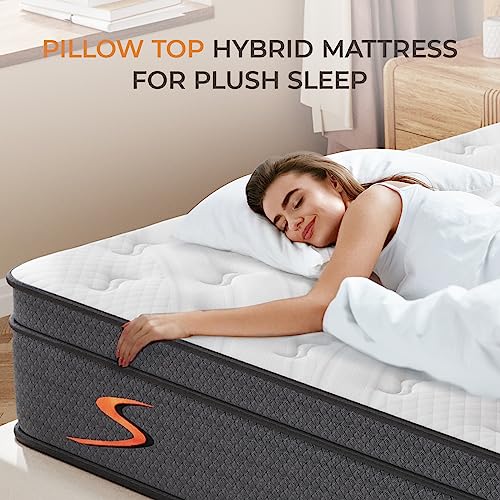 Sweetnight Queen Size Mattress in a Box - 10 Inch Pillow Top Queen Mattress, Bamboo and Gel Memory Foam Hybrid Mattress with Individually Pocketed Springs for Support & Comfort Sleep, Siesta,Black