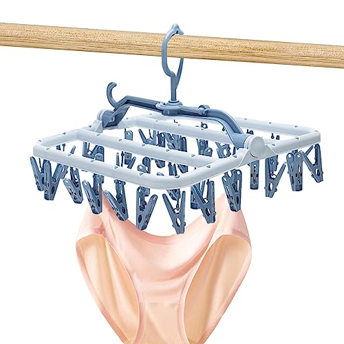 Clothes Drying Hanger with 32 Clips- Foldable Detachable Hanging Sock Rack | 360 Degree rotatable Windproof Laundry Rack, for Sock,Underwear Hanger, Clothes pegs