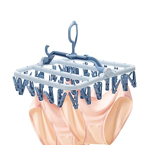 Clothes Drying Hanger with 32 Clips- Foldable Detachable Hanging Sock Rack | 360 Degree rotatable Windproof Laundry Rack, for Sock,Underwear Hanger, Clothes pegs