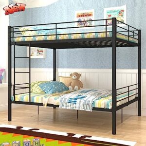 zmizakoy queen bunk beds for adults, higher quality queen over queen bunk bed, heavy duty metal bunk bed queen over queen for adults and kids, easy assemble space saving queen size bunk bed（black）