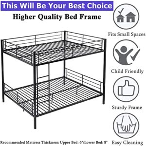 ZMIZAKOY Queen Bunk Beds for Adults, Higher Quality Queen Over Queen Bunk Bed, Heavy Duty Metal Bunk Bed Queen Over Queen for Adults and Kids, Easy Assemble Space Saving Queen Size Bunk Bed（Black）