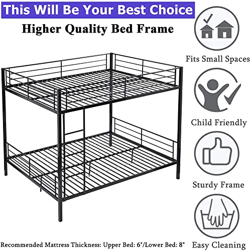 ZMIZAKOY Queen Bunk Beds for Adults, Higher Quality Queen Over Queen Bunk Bed, Heavy Duty Metal Bunk Bed Queen Over Queen for Adults and Kids, Easy Assemble Space Saving Queen Size Bunk Bed（Black）