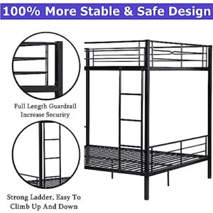 ZMIZAKOY Queen Bunk Beds for Adults, Higher Quality Queen Over Queen Bunk Bed, Heavy Duty Metal Bunk Bed Queen Over Queen for Adults and Kids, Easy Assemble Space Saving Queen Size Bunk Bed（Black）