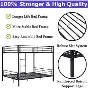 ZMIZAKOY Queen Bunk Beds for Adults, Higher Quality Queen Over Queen Bunk Bed, Heavy Duty Metal Bunk Bed Queen Over Queen for Adults and Kids, Easy Assemble Space Saving Queen Size Bunk Bed（Black）