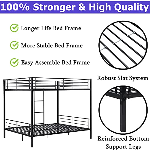 ZMIZAKOY Queen Bunk Beds for Adults, Higher Quality Queen Over Queen Bunk Bed, Heavy Duty Metal Bunk Bed Queen Over Queen for Adults and Kids, Easy Assemble Space Saving Queen Size Bunk Bed（Black）