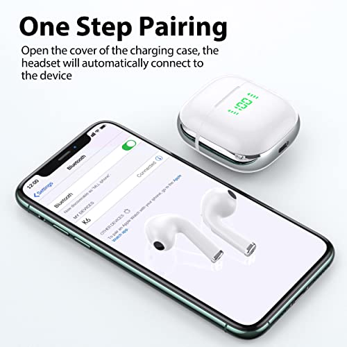 NUBBYO Bluetooth Headphones Wireless Earbuds 50Hrs Playtime with Wireless Charging Case Dual Power Display Ear Buds Touch Control Stereo Earphones in-Ear Earbuds with Mic for Phone TV Laptop White