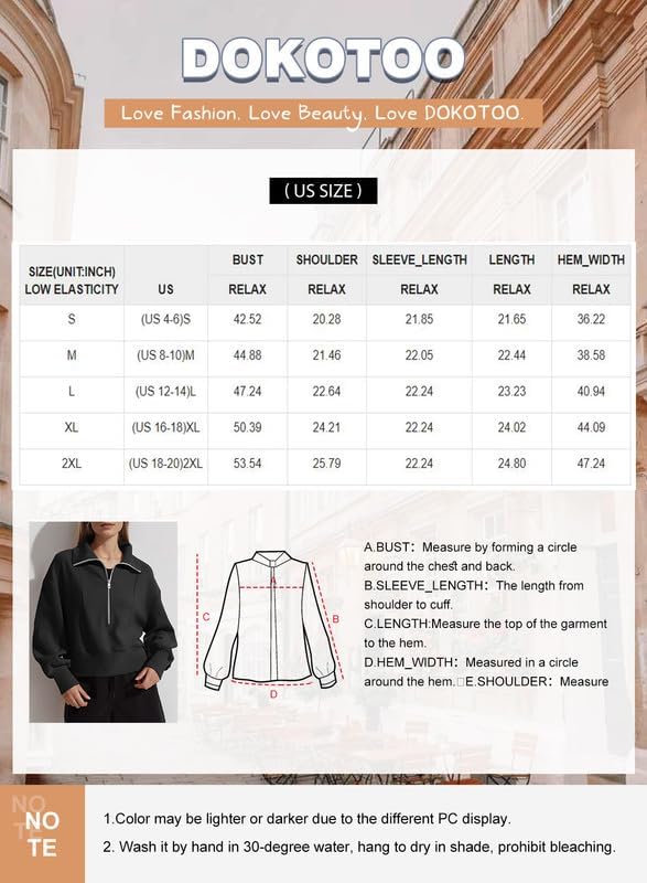 Dokotoo Womens Casual Half Zip Pullover Sweatshirts Long Sleeve Workout Tops Fall Comfy Cropped Loose Quarter Zipper Sweatshirt Jackets Winter Clothes 2023 Trendy Outfits White Mdeium