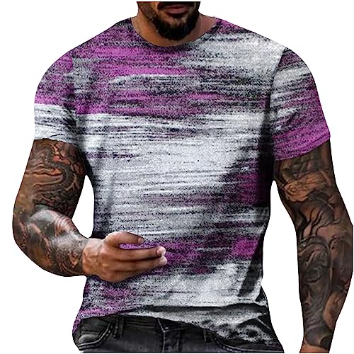 Sudadera para Hombre 2023 Fashion Camiseta Talla Grande Hombre Camiseta Estampado de teñido anudado Blusa Camisetas de Manga Corta Cuello Redondo QA1-Purple XX-Large