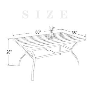 Virvla Patio Dining Table Outdoor Steel Rectangular Table with Umbrella Hole 60" x 38" x 28"