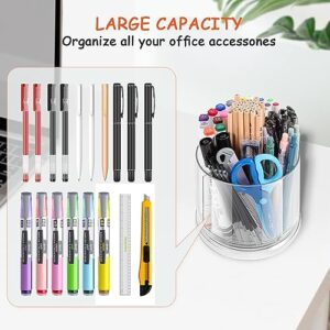 Hiborateed Rotating Pencil Pen Holder for Desk, 5 Slots 360-Degree Spinning Acrylic Desk Pencil Pen Organizer Marker Caddy Crayon Organizer for Office School Home Art Supply