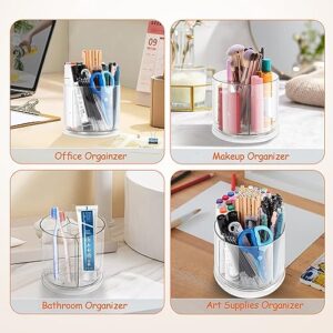 Hiborateed Rotating Pencil Pen Holder for Desk, 5 Slots 360-Degree Spinning Acrylic Desk Pencil Pen Organizer Marker Caddy Crayon Organizer for Office School Home Art Supply