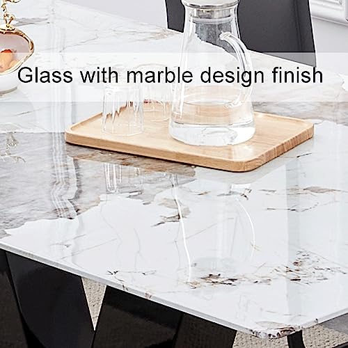 gopop 71'' Marble Dining Table,Modern Dining Room Table with Golden Stainless Steel Base.Marble Kitchen Table for 8 People, Ideal for Living Room Home Office