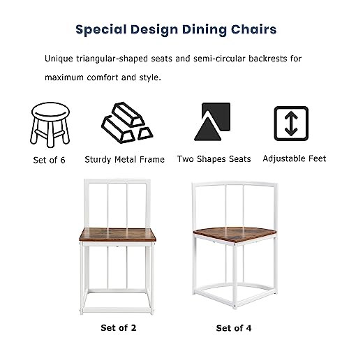 VilroCaz 7-Piece Dining Table Set with Metal Frame and Faux Marble Desktop, Compact Kitchen Table Set Furniture with Triangular Chair and Adjustable Feet for 6, Space Saving Design (White+Iron)