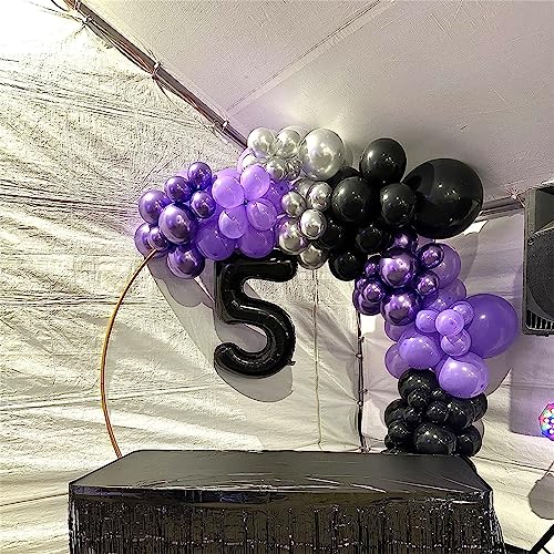 Purple and Black Balloons, 12 Inch Dark Purple Light Purple Black Balloons with Metallic Purple Confetti Latex Balloon Set for Girls Women Halloween Birthday Bridal Shower Wedding Party Decorations