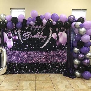 Purple and Black Balloons, 12 Inch Dark Purple Light Purple Black Balloons with Metallic Purple Confetti Latex Balloon Set for Girls Women Halloween Birthday Bridal Shower Wedding Party Decorations