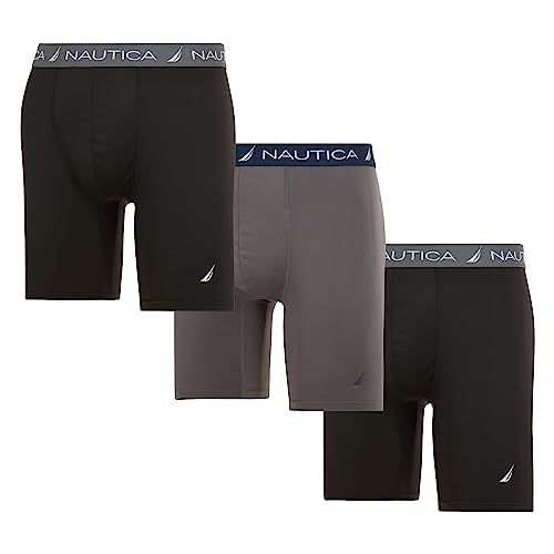 Nautica 3-Pack Mens Base Layer Short, Breathable Performance Compression Shorts Men, Biker Shorts Thigh Chafing Prevention (Small, Black/Black/Grey)