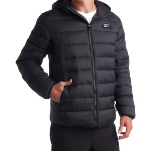 Reebok Men's Jacket - Packable Quilted Puffer Coat - Weather Resistant Lightweight Outerwear Windbreaker Coat for Men (M-XXL), Size Medium, Black