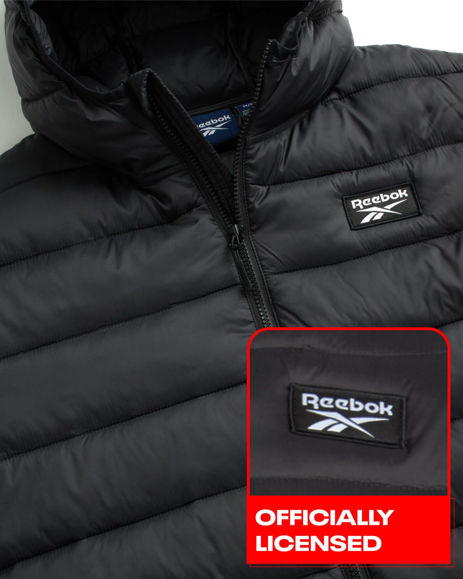 Reebok Men's Jacket - Packable Quilted Puffer Coat - Weather Resistant Lightweight Outerwear Windbreaker Coat for Men (M-XXL), Size Medium, Black