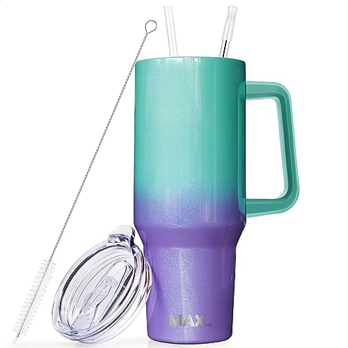 MaxBase 40 oz Tumbler Handle Straw Lid, Insulated Reusable Stainless Steel Travel Mug Keeps Drinks Cold up to 34 Hours, 100 Percent Leakproof Bottle Water, Iced Tea Coffee, Smoothie More BluePurple