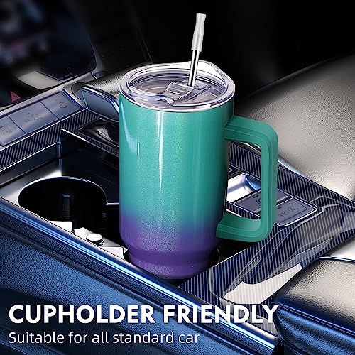 MaxBase 40 oz Tumbler Handle Straw Lid, Insulated Reusable Stainless Steel Travel Mug Keeps Drinks Cold up to 34 Hours, 100 Percent Leakproof Bottle Water, Iced Tea Coffee, Smoothie More BluePurple