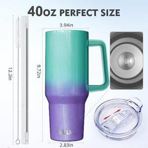 MaxBase 40 oz Tumbler Handle Straw Lid, Insulated Reusable Stainless Steel Travel Mug Keeps Drinks Cold up to 34 Hours, 100 Percent Leakproof Bottle Water, Iced Tea Coffee, Smoothie More BluePurple