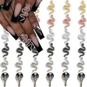 36pcs snake nail charms metal butterfly nail gems nail rhinestones 3d alloy snake nail charms silver gold snake nail jewelry snake charm designs for women girls acrylic nail diy manicure decorations