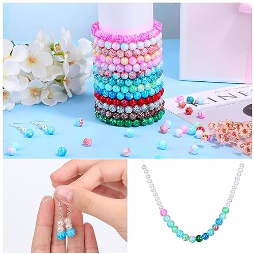 Audab 600pcs 8mm Glass Beads for Jewelry Making and Bracelet Making, 24 Colors Marble Beads Crystal Pattern Beads Stone Beads Round Gemstone Beads for Jewelry Making