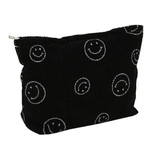 cosmetic bags for women - corduroy cosmetic bag aesthetic women handbags purses smile dots makeup organizer storage makeup bag girls case bags (black)