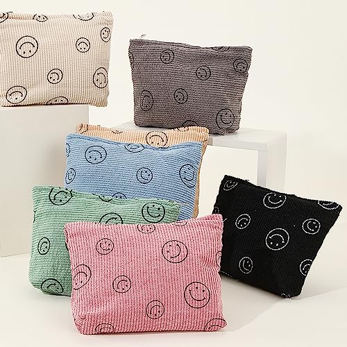 Cosmetic Bags for Women - Corduroy Cosmetic Bag Aesthetic Women Handbags Purses Smile Dots Makeup Organizer Storage Makeup Bag Girls Case Bags (Black)