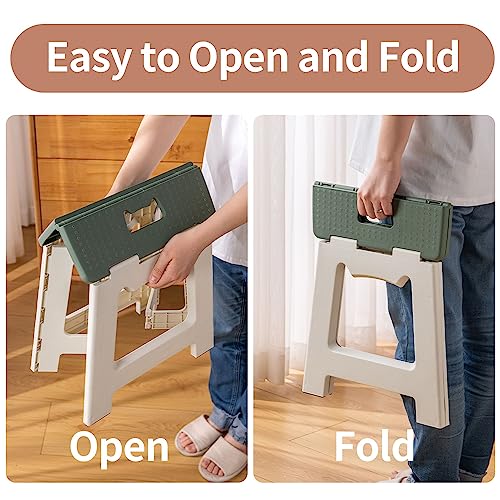 M Crumt 13'' Folding Step Stool for Adults and Kids Hold Up to 300 LB Non-Slip Folding Stools with Portable Handle Compact Collapsible Lightweight Foldable Step Stools for Kitchen, Bathroom(Khaki)