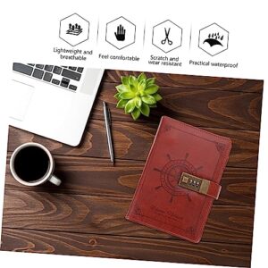 Ciieeo 1pc Sailor Notebook Digital Notepad Pocket Size Notebook Hardback Notebook Writing Journal Lock Diary Pu Notepads Magazine Commodity Shaft Lock Password Book Travel Brown Pu