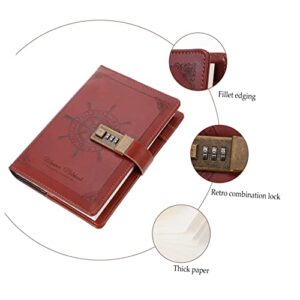 Ciieeo 1pc Sailor Notebook Digital Notepad Pocket Size Notebook Hardback Notebook Writing Journal Lock Diary Pu Notepads Magazine Commodity Shaft Lock Password Book Travel Brown Pu