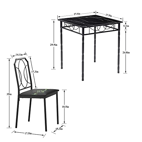 VECELO 3 Pieces Sets,43.3" Table&Chairs for 2,Industrial Counter Height Tabletop with Bar Stools, Rectangle Breakfast Table and Chairs for Dining, Living Room, Apartment, Black