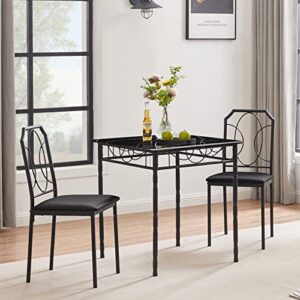 VECELO 3 Pieces Sets,43.3" Table&Chairs for 2,Industrial Counter Height Tabletop with Bar Stools, Rectangle Breakfast Table and Chairs for Dining, Living Room, Apartment, Black