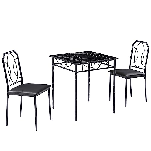 VECELO 3 Pieces Sets,43.3" Table&Chairs for 2,Industrial Counter Height Tabletop with Bar Stools, Rectangle Breakfast Table and Chairs for Dining, Living Room, Apartment, Black