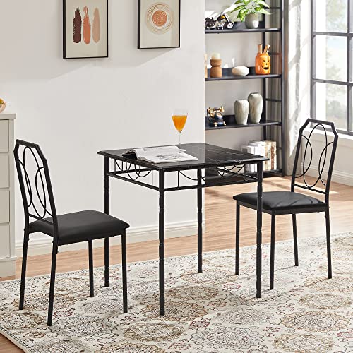 VECELO 3 Pieces Sets,43.3" Table&Chairs for 2,Industrial Counter Height Tabletop with Bar Stools, Rectangle Breakfast Table and Chairs for Dining, Living Room, Apartment, Black