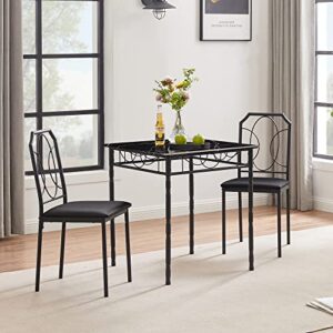 VECELO 3 Pieces Sets,43.3" Table&Chairs for 2,Industrial Counter Height Tabletop with Bar Stools, Rectangle Breakfast Table and Chairs for Dining, Living Room, Apartment, Black