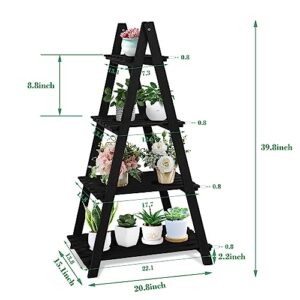 Babion 4-Tier Ladder Shelf, Bookshelf for Small Spaces, Wooden Ladder Bookcase, Storage Rack, Plant Stand Floor Freestanding, Flowerpot Storage Shelf (Black)