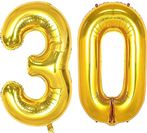 32 Inch Gold 30 Number Balloons for 30th Birthday Party Decorations,Jumbo Foil Helium Balloons for 30 Party Decoration