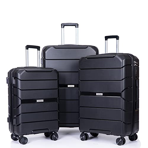 Travelhouse Luggage Sets, Lightweigh Hardside Suitcases with Double Spinner Wheels,TSA Lock, 3 Piece Set 20"/24"/28" (Black-31)