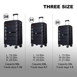 Travelhouse Luggage Sets, Lightweigh Hardside Suitcases with Double Spinner Wheels,TSA Lock, 3 Piece Set 20"/24"/28" (Black-31)